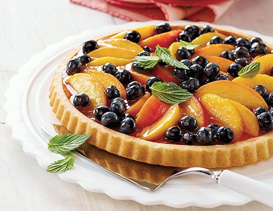 Peach and Blueberry Flan | Foodland Ontario